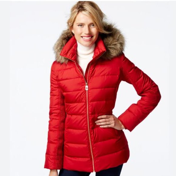 Michael Kors | Jackets & Coats | Michael Kors Petite Small Red Fur Hood ...